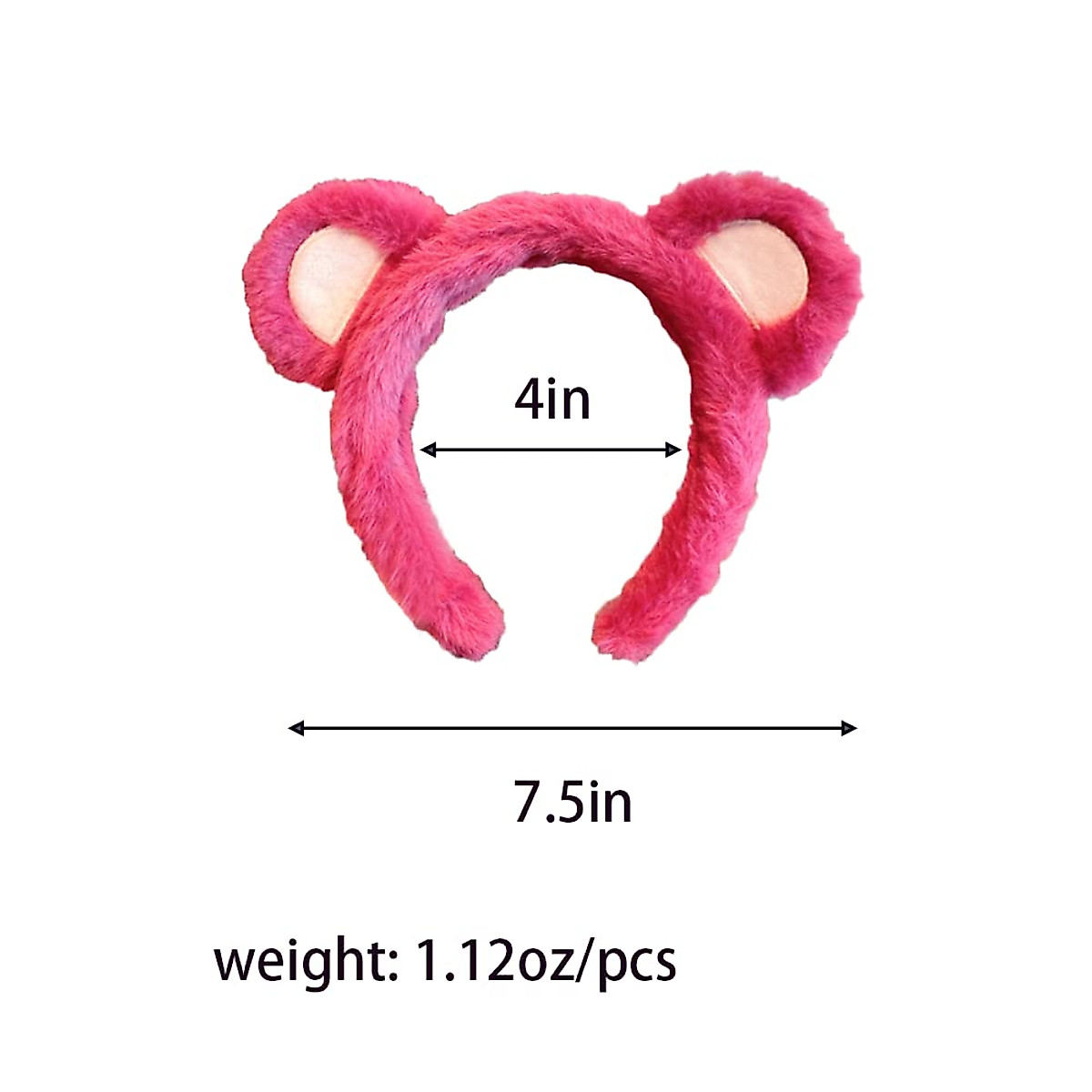 ZHOUMEIWENSP Bear Ears Cute Headband Fluffy Hairband, Animal Head Wear for Party Celebrations Cosplay Dress up Costume Makeup Washing Face Kids Adults Women Gift (Rose red)