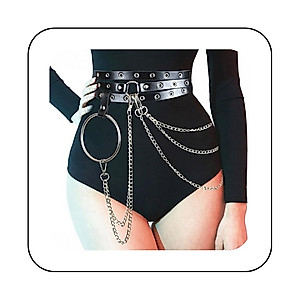 Nicute Leather Waist Belt Chain Punk Fashion Body Chain Black Halloween Accessories Belt for Women
