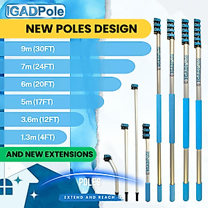 26ft Window Squeegee with Extension Pole, Window Cleaner Tool with 5-Stage Telescoping Pole, Window Cleaning Kit with 5-20ft Pole & Microfibre Cloths & Blades Replacement & Angle Adapter