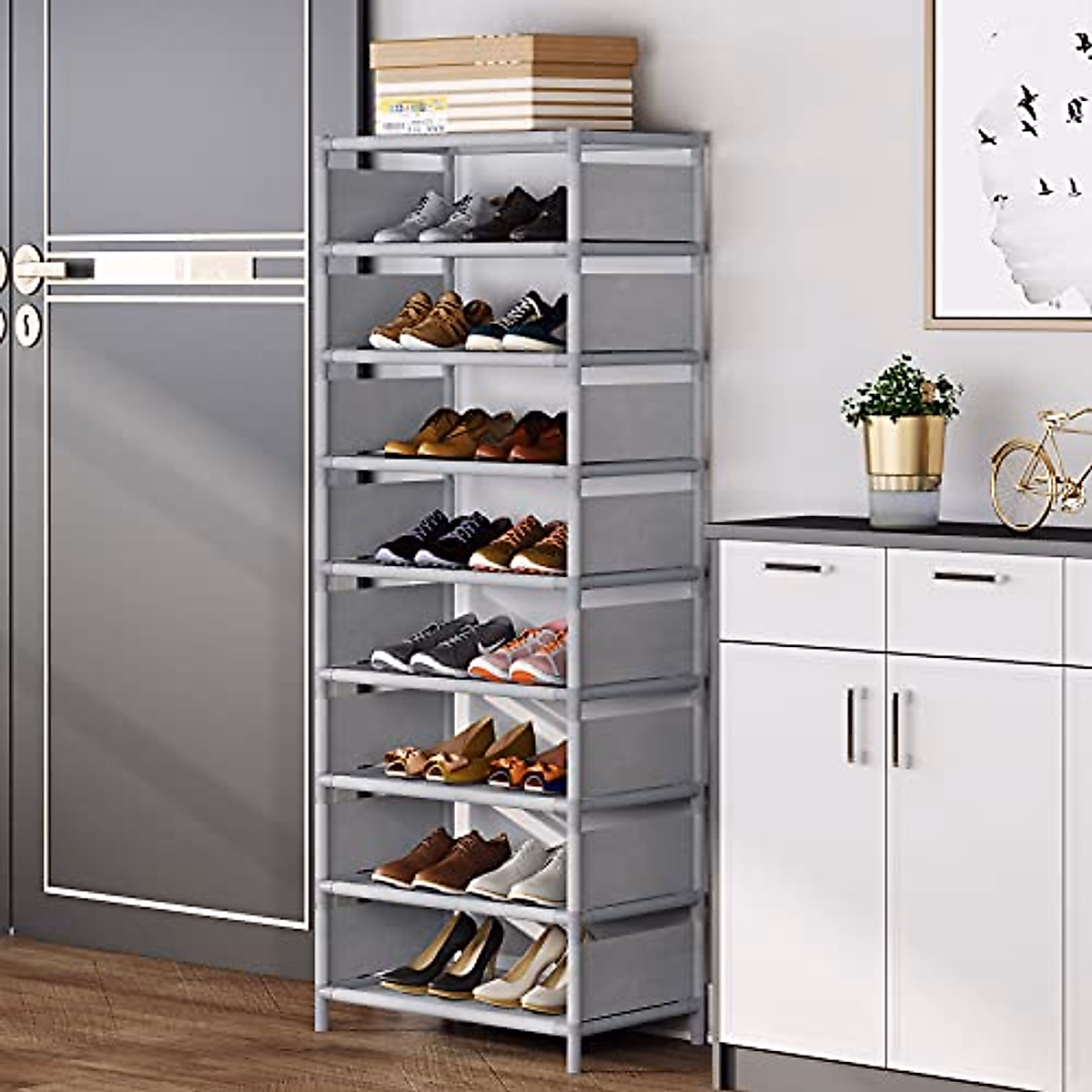 Tribesigns Vertical Shoe Rack, 9 Tiers Narrow Shoe Shelf 18 Pairs Slim Shelf for Shoes Narrow Shoe Rack for Small Space