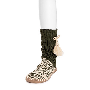 MUK LUKS 50th Anniversary Slipper Socks, Green Gables, Large Unisex Little_Kid