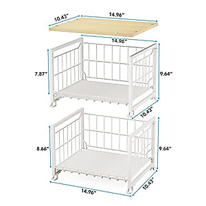 1Easylife Kitchen Counter Basket Wire Basket with Bamboo Top, 2 Tier Detachable Fruit Basket Metal Mesh Bin for Kitchen Organization and Storage, Spice Rack Organizer (White)