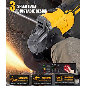 Cordless Angle Grinder for Dewalt 20v Batteries,11000RPM Brushless Electric Grinder,3 Variable Speed Metal Grinder for 4-1/2"Wheels with Adjustable Handle Grinding,Cutting And Polishing (Not Battery)