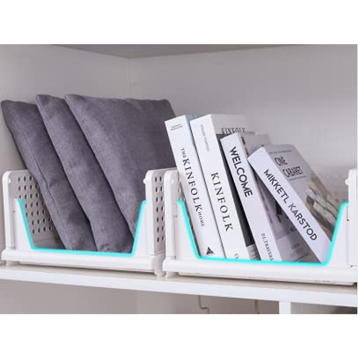 Closet Organizers Storage Bins 4 Pack, Stackable Plastic Storage Basket, Folding Wardrobe Storage Box-Drawer Shelf Storage Container for Office Wardrobe Cupboard Pantry Kitchen Cabinets Bathroom