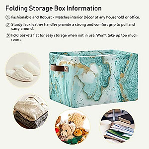 KEEPREAL Turquoise Marble Texture Basket Bin Large Storage Basket Toy Basket Canvas Storage Basket Clothes Basket Decorative Basket for Home Office (15x11x9.5inch)