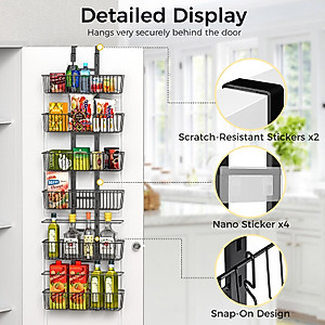 (90% Pre-installed) Over the Door Organizer for Pantry, Bathroom, Laundry Room (Multiple Uses) No Drilling Required, Sturdy and Stable (8 Adhesive Pad) 6 Tier, 12 Inches Wide, 49 Inches High