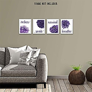 Flower Prints Relax Soak Unwind Breathe Purple Blend, 4 (8x10) Unframed Photos, Wall Art Decor Gifts Under 20 for Home Office Bathroom College Student Teacher Friends Floral Garden Yoga Inspired Fans