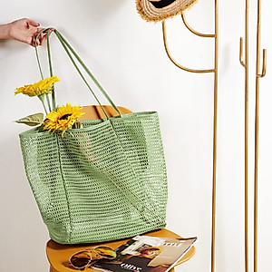 KALIDI Beach Mesh Tote Bag, Casual Tote Bag Hobo Women Foldable MAX 23L Shoulder Grocery Bag For Beach Picnic Vacation