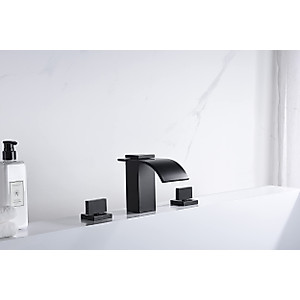 sumerain Black Waterfall Tub Faucet Deck Mount 3 Hole Widespread Bathtub Faucet with Valve