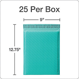 Quality Park Bubble Mailers, 8.25 x 11 Shipping Envelopes, Water Resistant Teal Poly Padded Envelopes, Redi-Strip Peel Off Closure, 25/Box (QUA85860)