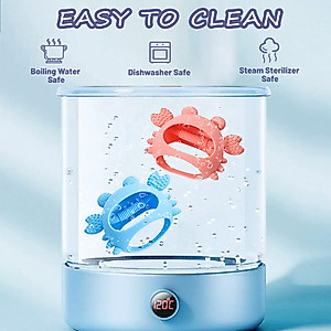 Never Drop Teething Toys for Babies, Baby Mitten Silicone Teether for Soothing Teething Pain Relief, Baby Chew Toys for Sucking Needs (Crab Blue)