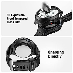 Dexnor for Galaxy Watch Active 2 Case with Band 44mm,[Built-in Adjustable Band & Screen Protector] Rugged Military Grade Shockproof Cover with Strap for Samsung Watch Active 2 44mm Women Men-Black