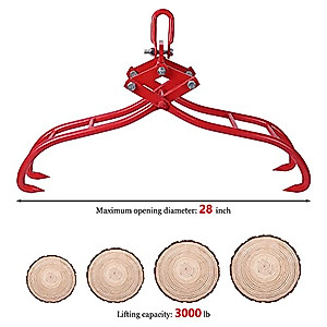 MegaChoice 28" Log Lifting Tongs with 1 Pair Gloves Heavy Duty 4 Claws Felled Timber Claw Hook Logging Grabber