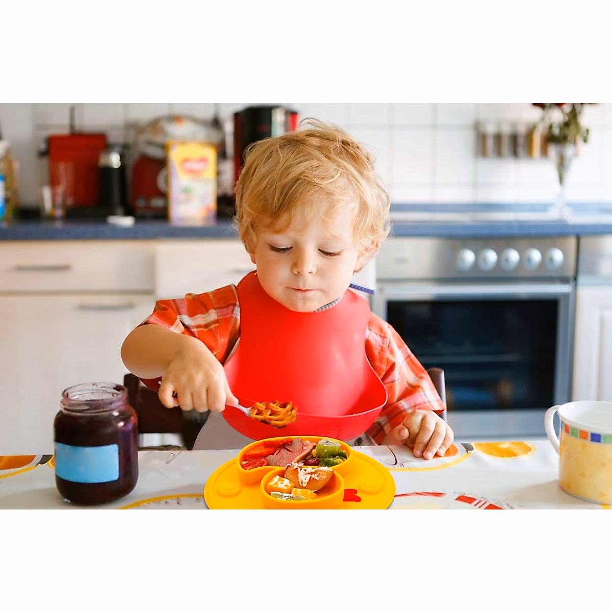Baby Plate Silicone Toddler Plates Suction Placemat Divided Dishes for Kids and Infants One-Piece Strong Suction, BPA Free, Microwave Dishwasher Safe (Yellow)