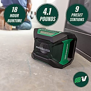 Metabo HPT 18V MultiVolt™ Cordless Bluetooth Radio | Tool Only - No-Battery | 18 Hour Runtime | AM/FM | 9 Presets | AC Adapter Included | Lifetime Tool Warranty | UR18DAQ4