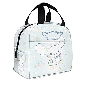 Blue Floral Anime Lunch Bag For Women Girl Insulated Portable Reusable Kawaii Tote Lunch Box With Compartments For Picnic Work School Travel