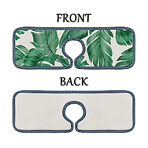 Kitchen Faucet Absorbent Mat 2 Pieces Watercolor Banana Leaves Faucet Sink Splash Guard Bathroom Counter and RV,Faucet Counter Sink Water Stains Preventer