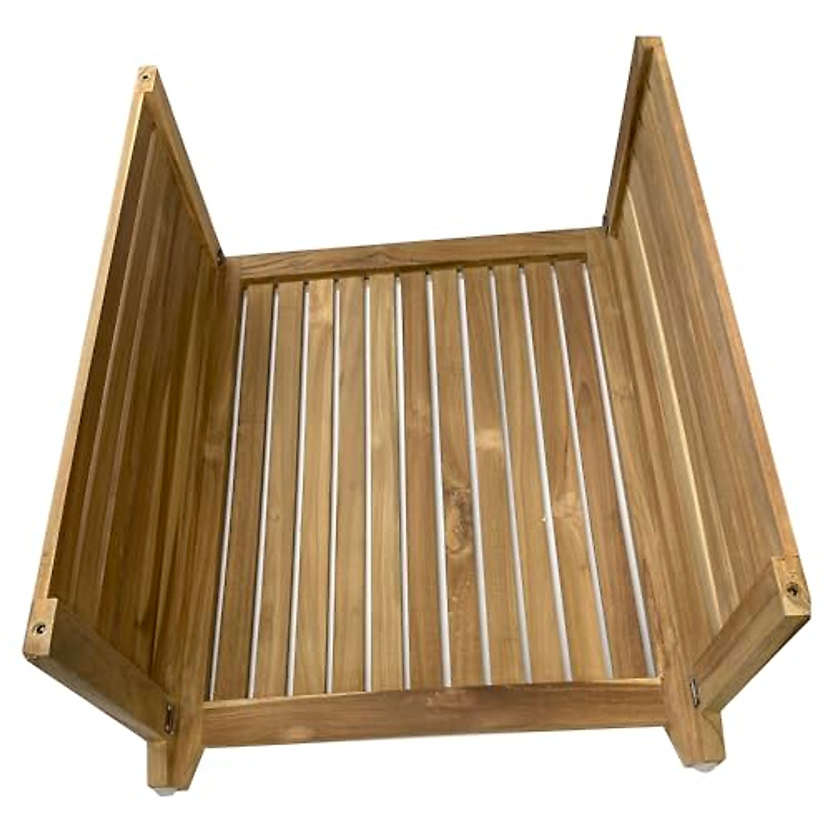 Genuine Teak Wood Spa Style Full Size Hamper, Top Load Double Hinged Lid, Slat Panel Woodgrain Finish, 19.75 Inch Width x 11 inch Depth x 26 Inch Tall