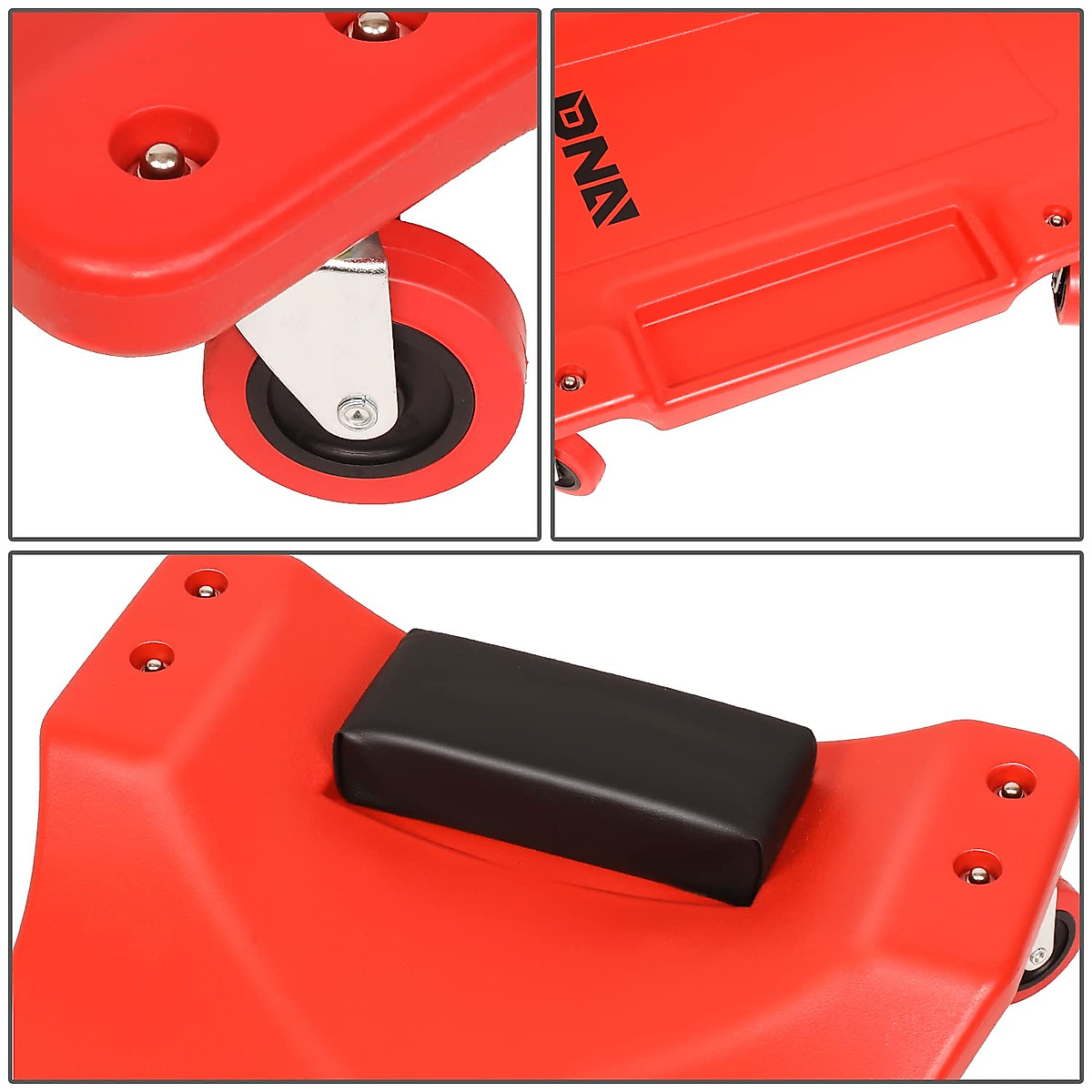 DNA MOTORING TOOLS-00201 36" L X 17" W x 4.25" H Vehicle Repair Low Profile Automotive Creeper w/Padded Headrest, Red