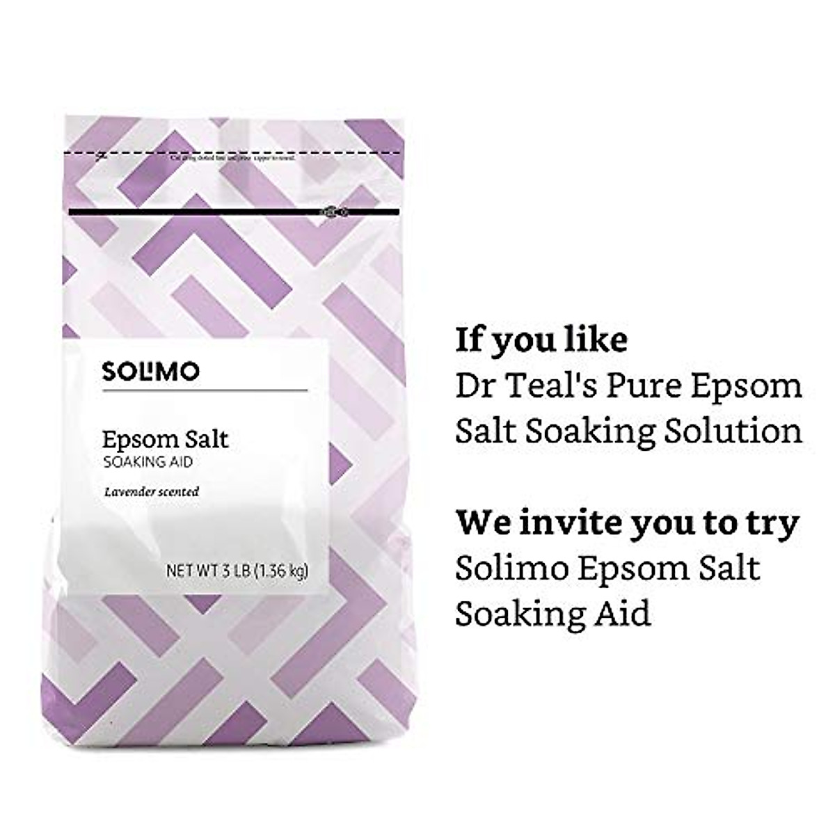 Amazon Brand - Solimo Epsom Salt Soaking Aid, Lavender Scented, 3 pound (Pack of 1)