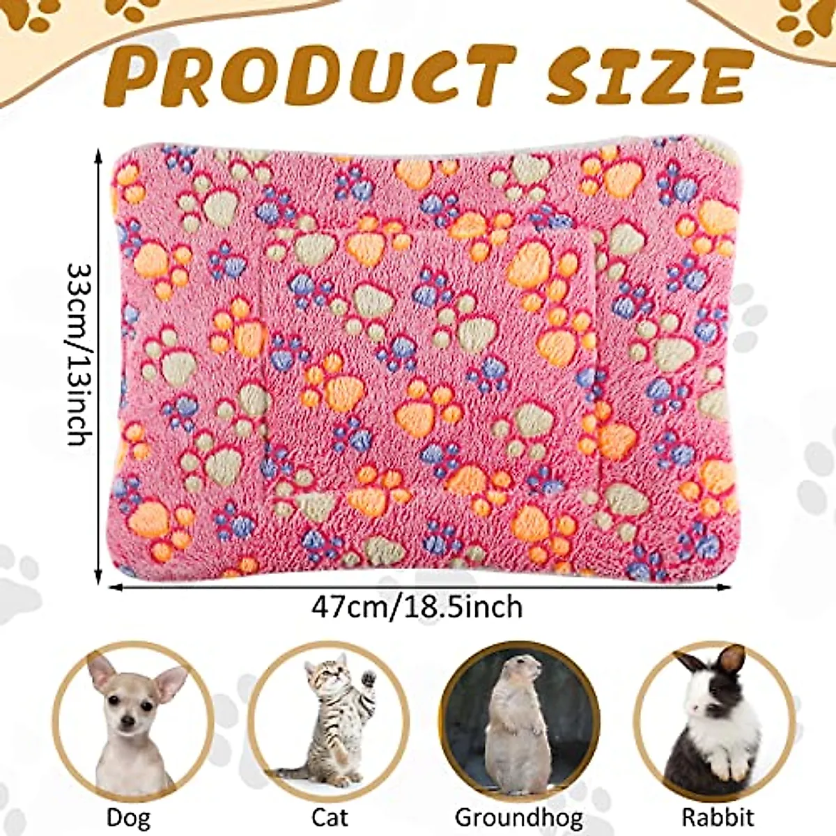 5 Pcs Guinea Pig Bed Mat Cute Cats Paw Print Blanket Bed for Small Animal Winter Soft Plush Bunny Dog Cat Bed Thickened Washable Reversible Fleece Crate Bed Mat Hamster Bedding (13 x 18.5 Inch)