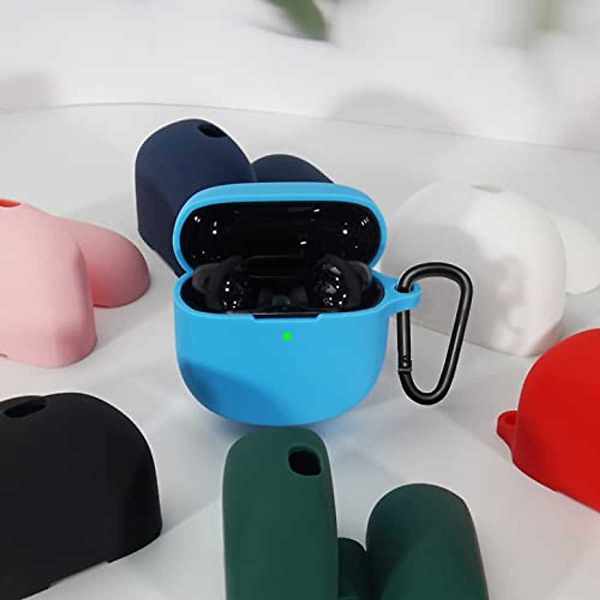 Silicone Case for Bose QuietComfort Earbuds II 2022, Silicone Protective Cover Skin for Quietcomfort Earbuds II with Carabiner（Pink）