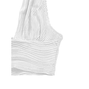 SOFIA'S CHOICE Women's Textured Deep V Neck Halter Tops Sexy Backless Sleeveless Crop Tank Top Cami White Small