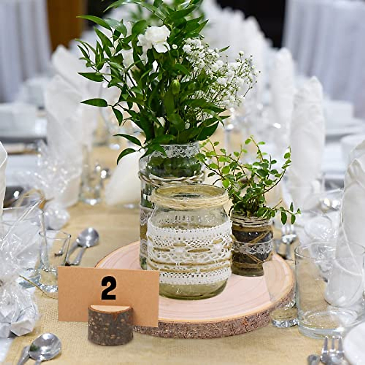 Caydo 10 Piece 9-10 Inch Large Paulownia Wood Slices with 10 Piece Wood Table Number Card Holders and 10 Pieces Cards for Wedding Table Centerpiece Decoration and Home Decoration