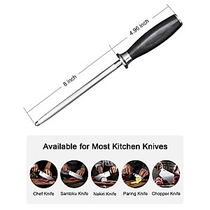 TUO Knife Sharpening Kit Honing Steel 8 Inch Knife Sharpeners,Kitchen Knives Sharpener Steel Honing Rod, German X50CrMoV15 Steel with Full Tang Pakkawood Handle, BLACK HAWK SERIES