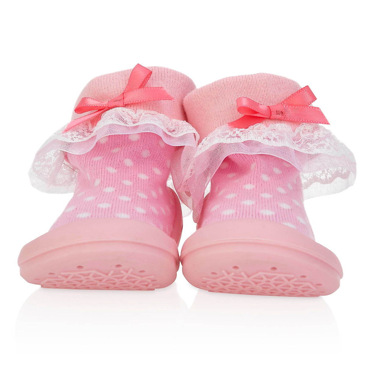 Nuby Snekz Comfortable Rubber Sole Sock Shoes for First Steps- Pink Polka Dots/Large 22-30 Months