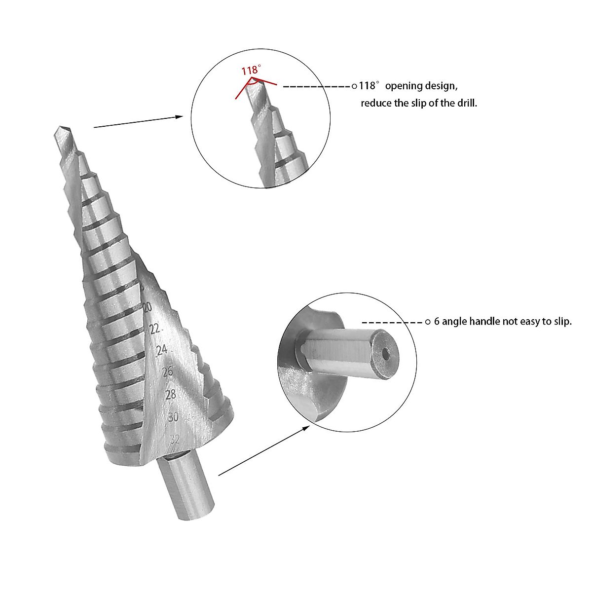 BQKKWIN 3PCS Titanium Step Drill Bit Set with Automatic Center Punch, 29Sizes in 3 High Speed Steel Drill Bits Set ，1/4" Triangular Shank Drive （with Box）