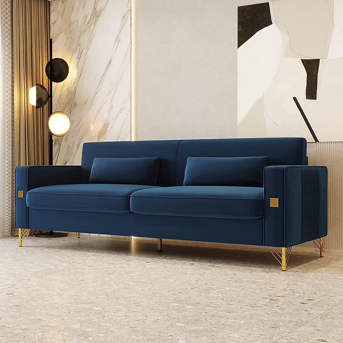 Goohome Tufted Couch, Chesterfield Velvet Upholstered 2-Seater Comfy Sofa, Living Room Furniture Sets, with Solid Wood Frame and Gold Legs, Fit for Bedroom, Office, B-Black d