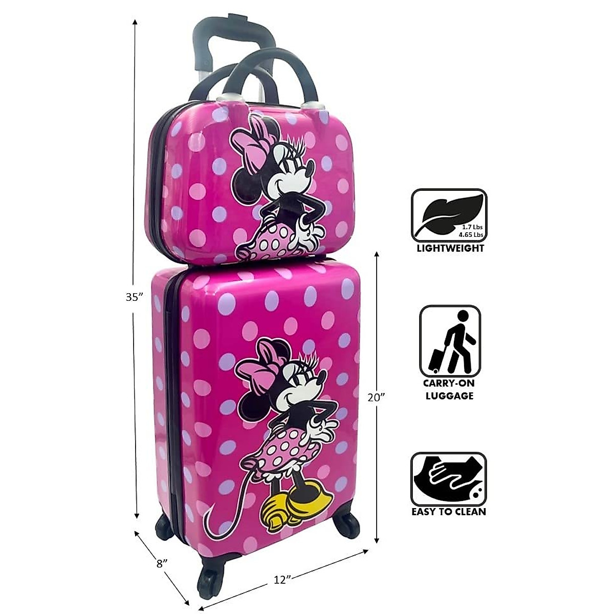Fast Forward Kid’s Licensed Hard-Side 20” Spinner Luggage Carry-On Suitcase and Beauty Case Set (Minnie Mouse)