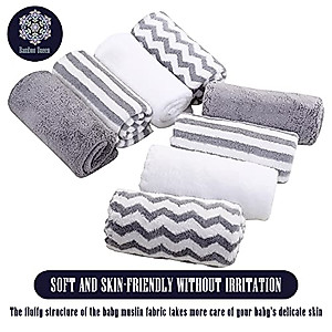 BAMBOO QUEEN 8 Pack Super Soft Baby Burp Cloths, Ultra Absorbent Large Newborn Burping Cloth for Boy and Girl, Milk Spit Up Rags, Unisex Grey and White, 16 × 12 Inch
