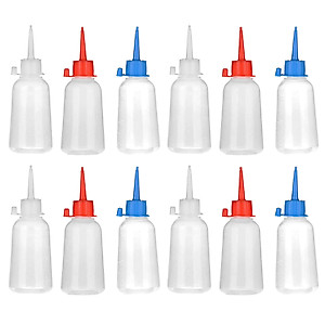 RAYNAG 100ml Clear Plastic Bottles with Applicator Tip & Attached Cap, 12 Pack Squeeze Bottles for Storing Acrylic Paint Pouring, Glue, Crafts Projects
