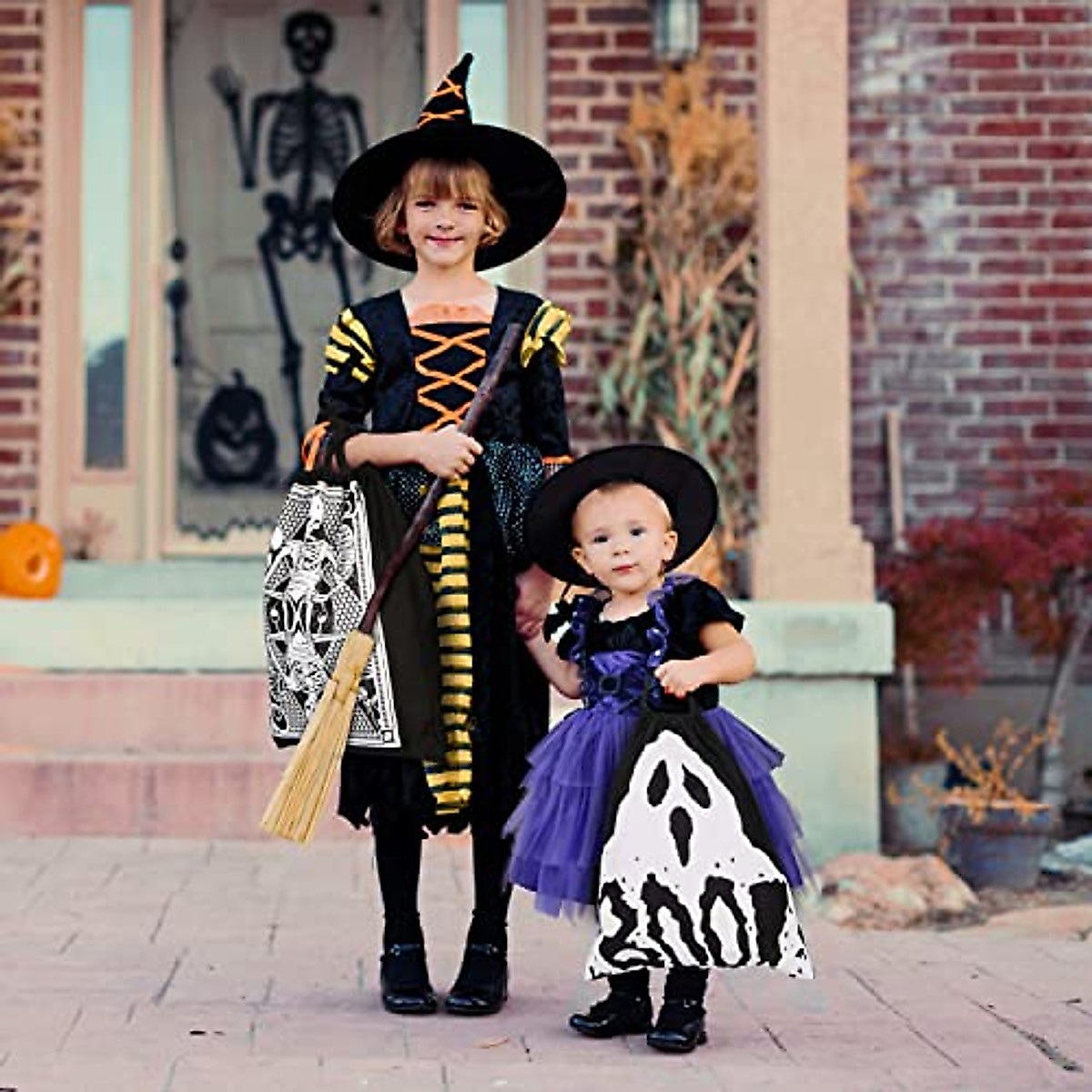 Halloween Trick or Treat Candy Bag | Washable Canvas Tote Bag | Drawstring Bag for Halloween Candy | Ghost