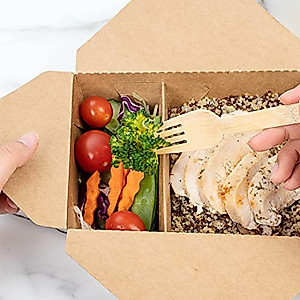 Restaurantware Bio Tek 47 oz Rectangle Kraft Paper #3 Bio Box Take Out Container - 2-Compartment - 6 1/2" x 5 1/4" x 2 1/2" - 200 count box