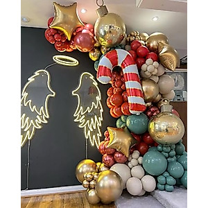 Enanal Christmas Balloon Garland Arch Kit, 166pcs Double-Stuffed Pearl White Dusk White Red Chrome Green Balloons with Candy Foil Balloon for Christmas Party Supplies Xmas Home Decoration (Red&White)