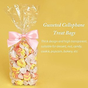 Morepack Gusseted Flat Bottom Cellophane Bags with Paper Insert, 50Pcs 4.3x2x11.8 Inches Cellophane Bags Gusseted