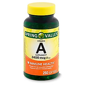 Spring Valley Vitamin A Supplement 2400 mcg- 250 Softgels Pack of 2