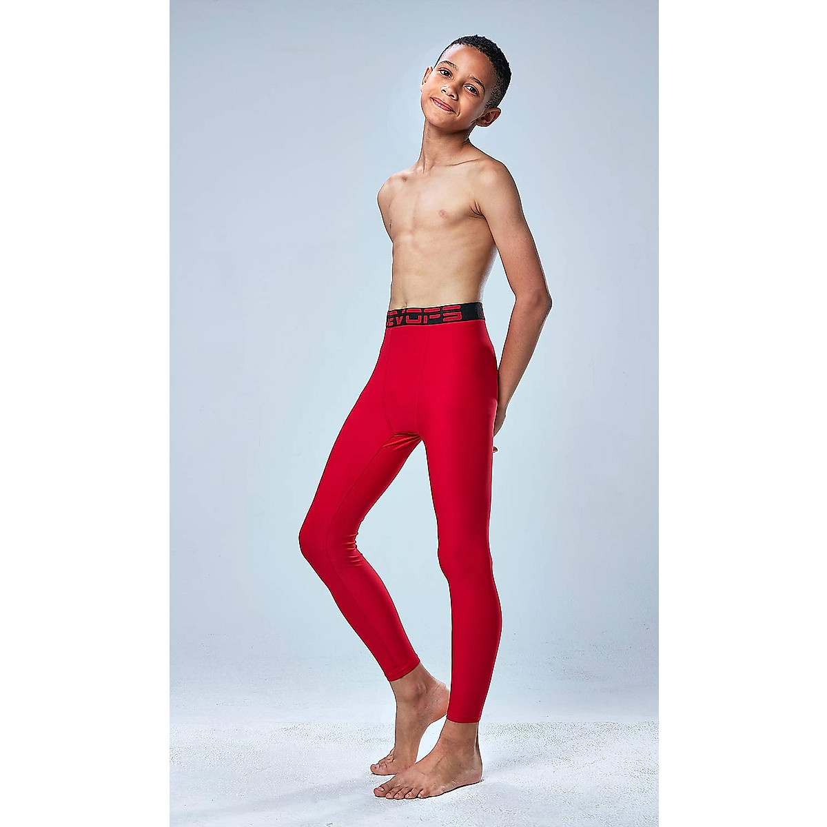 DEVOPS 2 Pack Youth & Boys Thermal Compression Baselayer Sport Tights Fleece Lined Pants (Large, (Non-Fly) Black/Red)