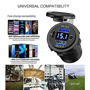 12V USB Outlet, Dual USB Quick Charge 3.0 Port & PD USB C Car Charger Socket with Voltmeter and Power Switch for Car Boat Marine Truck 2 Pack