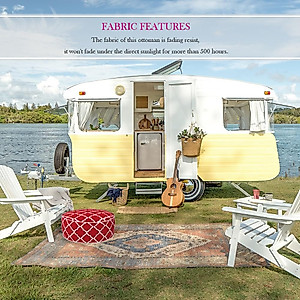 Fabritones Outdoor Inflatable Ottoman Cover Round 21x9 Inch Red Geometric Pattern Patio Foot Stools and Ottomans Cover