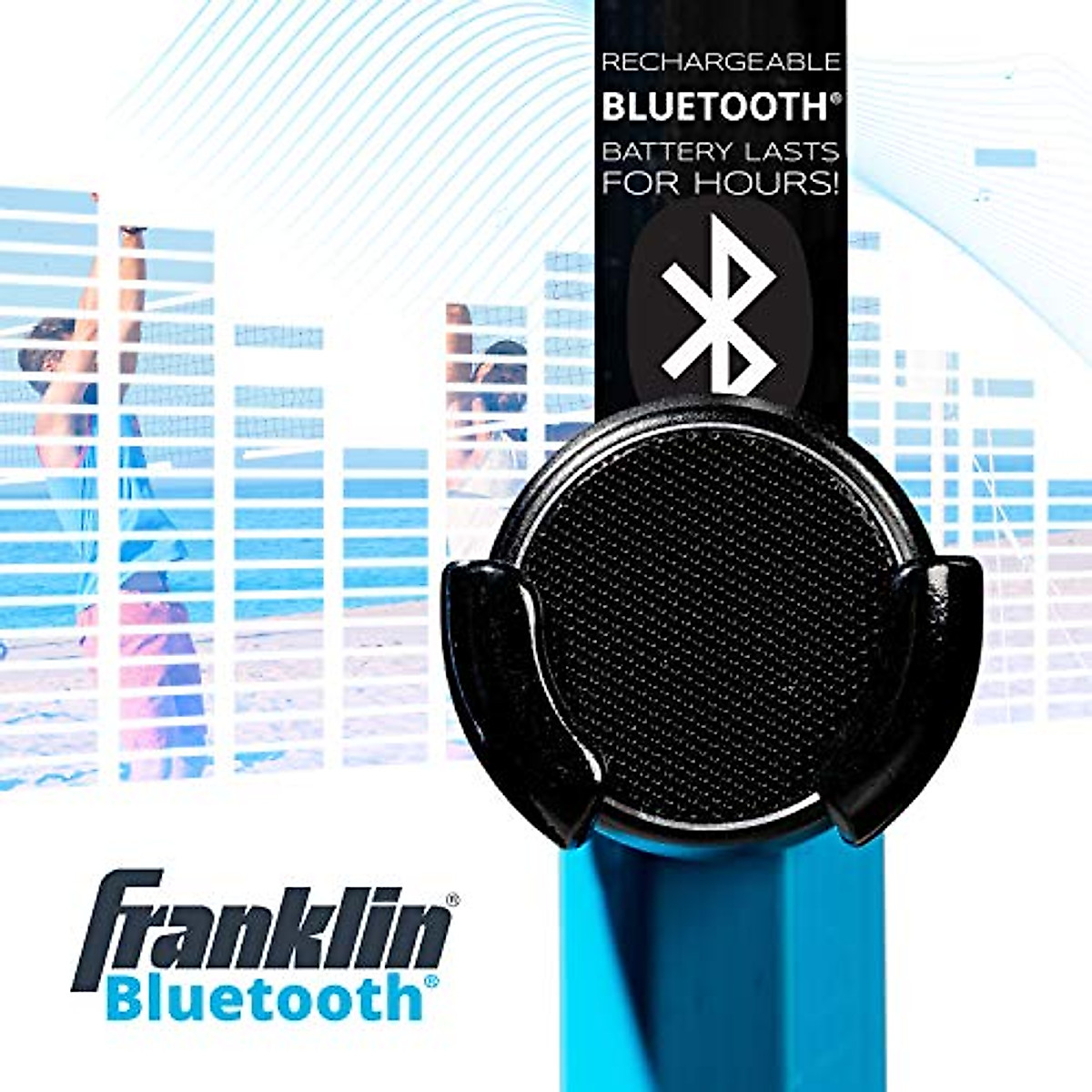 Franklin Sports Beach + Backyard Volleyball Set with Speaker - Bluetooth Volleyball Net + Pole Set - Volleyball, Pump, Bluetooth Speakers + Carry Bag Included