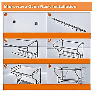 INTBUYING 2 Layer Microwave Oven Wall Mount Shelf Stainless Steel Kitchen Storage Organization with Removable Hooks