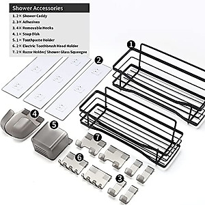 ENIBOE Shower Caddy 2 Pack Stainless Steel Shower Organizer Adhesive Shower Shelves Wall Mounted Shower Rack for Inside Shower No Drilling Bathroom Organizer Waterproof Shower Shampoo Holder Black