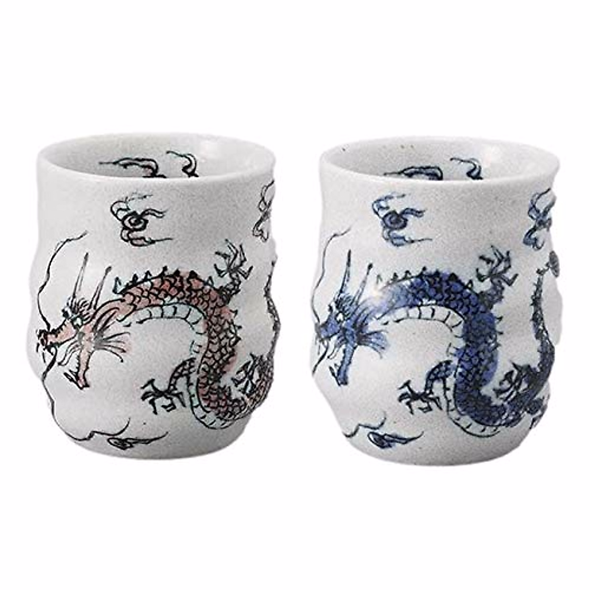 Mino Ware Japanese Sushi Yunomi Tea cups 9.47 Onces Authentic Dragon Red and Blue for Hot Green Tea Matcha Tea Bancha Set of 2 from Japan