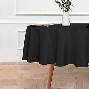 sancua Round Tablecloth - 60 Inch - Water Resistant Spill Proof Washable Polyester Table Cloth Decorative Fabric Table Cover for Dining Table, Buffet Parties and Camping, Black