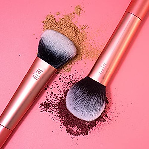 Real Techniques InstaPop Face Brush, For Liquid, Cream, & Powder Makeup, Blush, Bronzer, & Foundation Face Brush, Loose & Pressed Powder, Synthetic Bristles, Cruelty-Free & Vegan, Orange, 1 Count