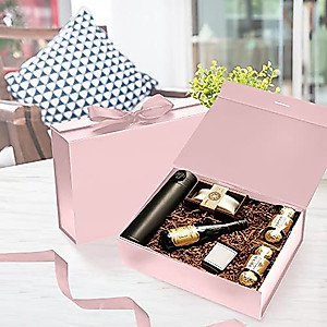 AJH3 ESSENTIALS Gift Box with Lid for Presents 10.5x7.5x3.1 Inches with Ribbon and Magnetic Closure (1 Pack) (Pink)